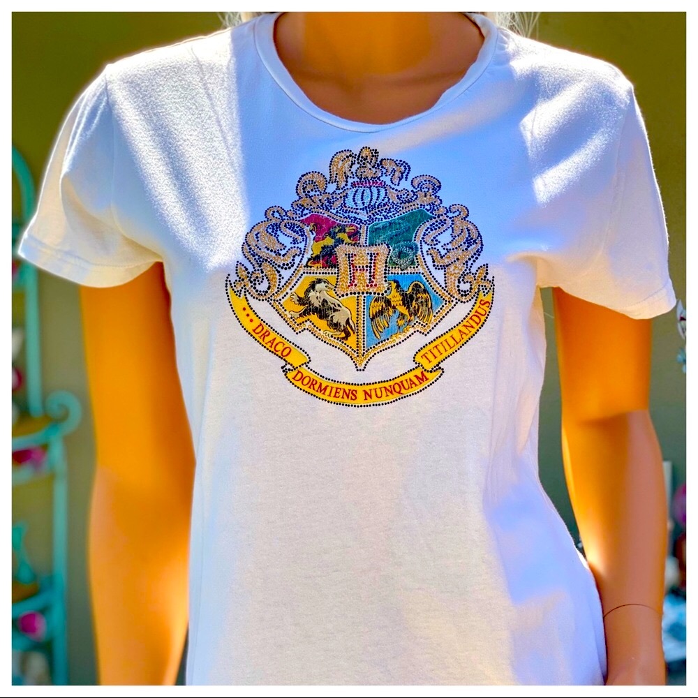 Vtg Harry Potter Hogwarts Draco Bling Crest T-Shirt - Gem